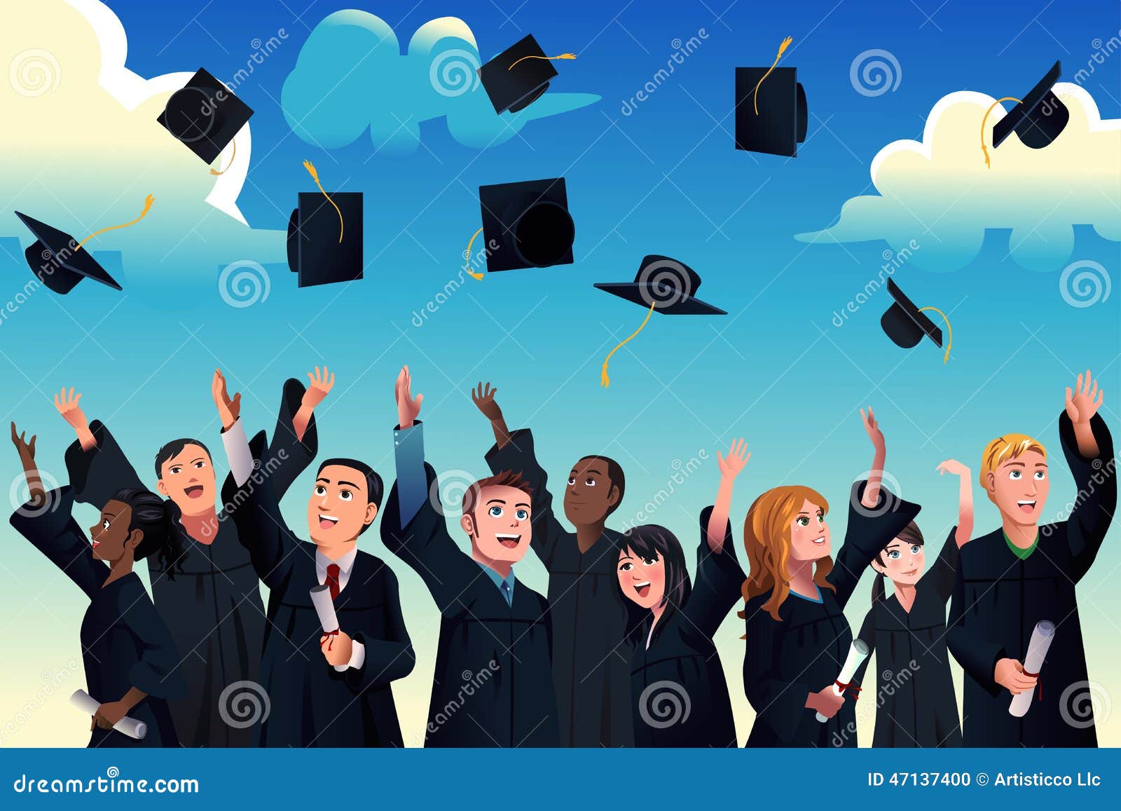 Students Celebrating Their Graduation Stock Vector - Illustration of ...