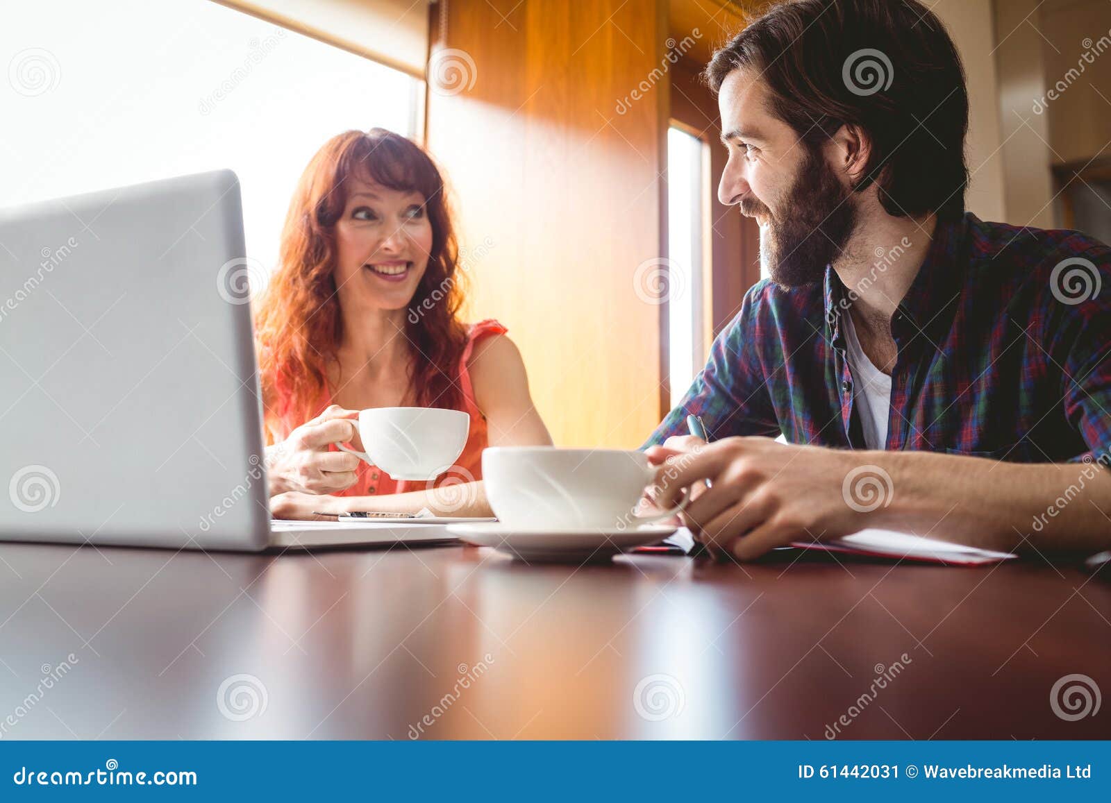 Students Chatting in the Cafe Using Laptop Stock Image - Image of ...