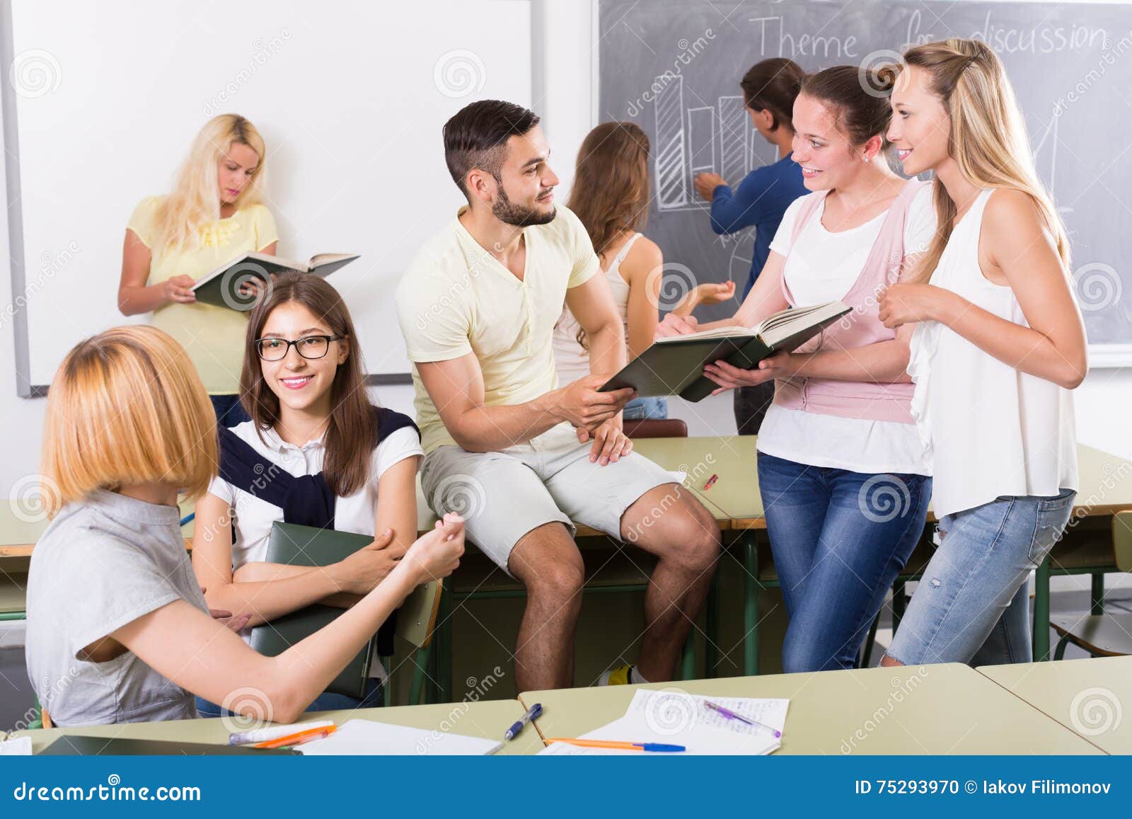 Students Chatting and Smiling at the College Stock Photo - Image of ...