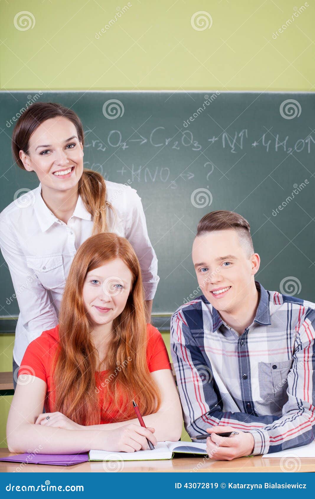 Chemistry Classes. Girls Classmates Study Chemistry. Microscope Test ...