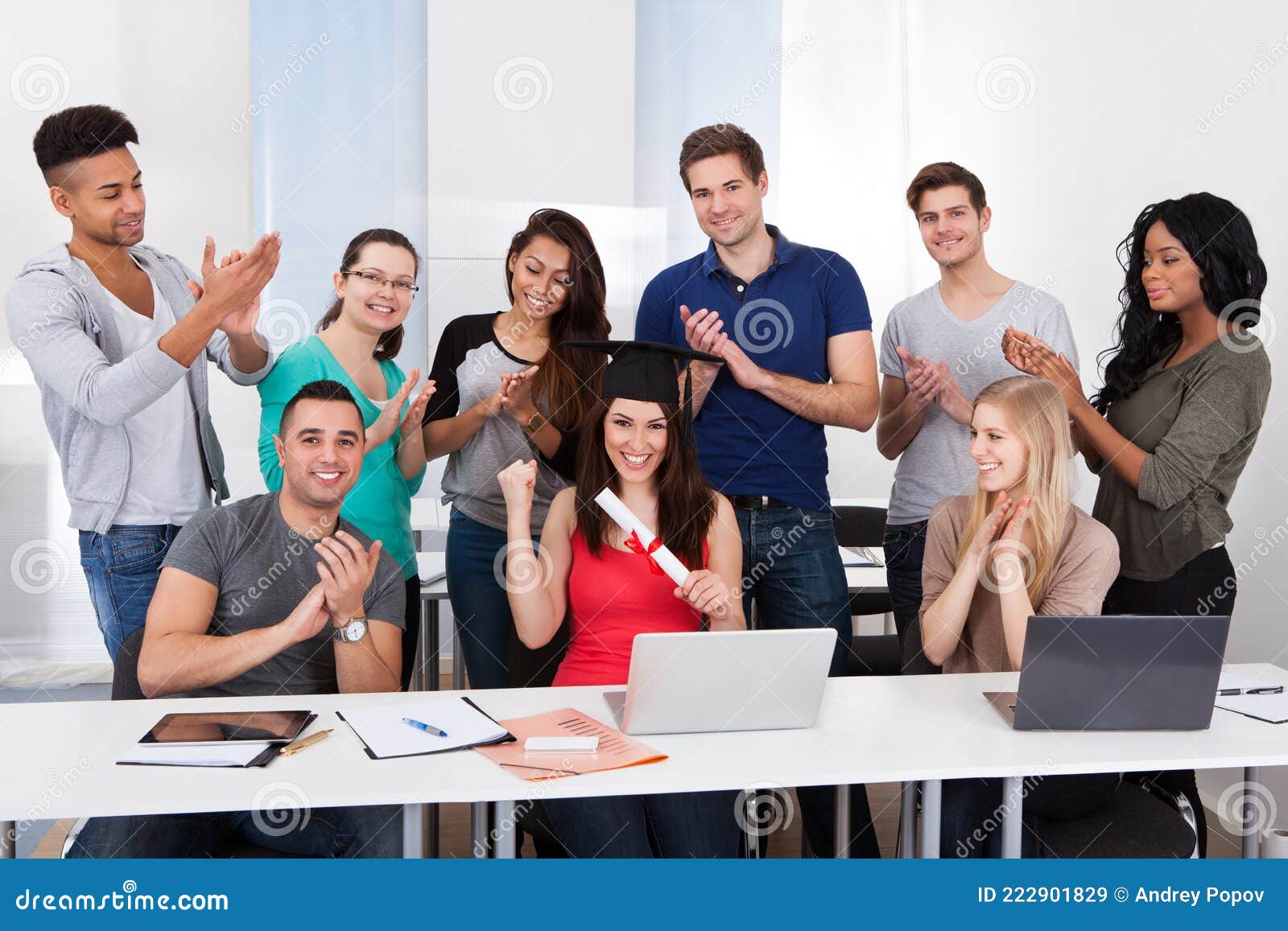 Students Clapping for Classmate Holding Degree Stock Image - Image of ...