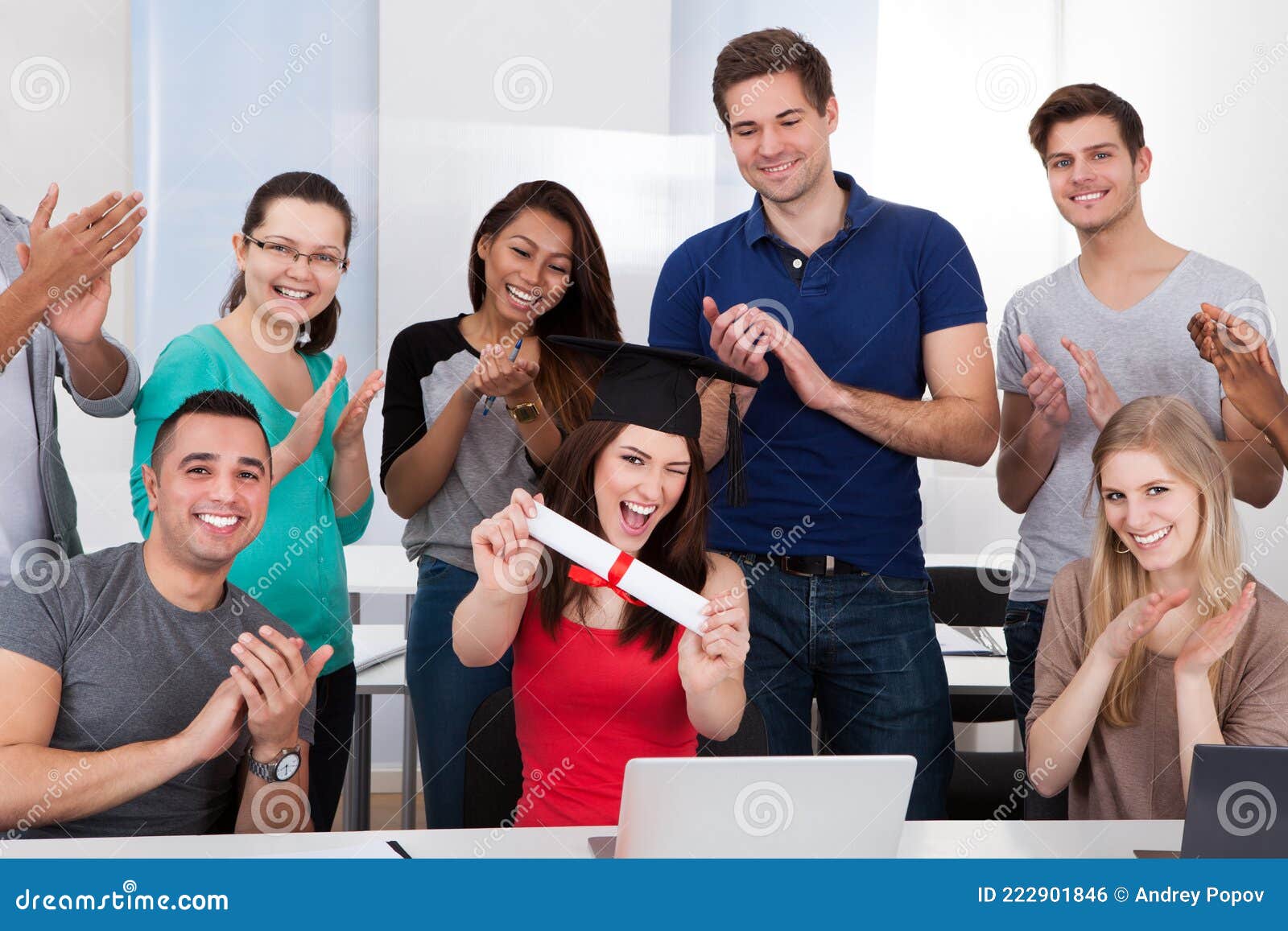 Students Clapping for Classmate Holding Degree Stock Photo - Image of ...