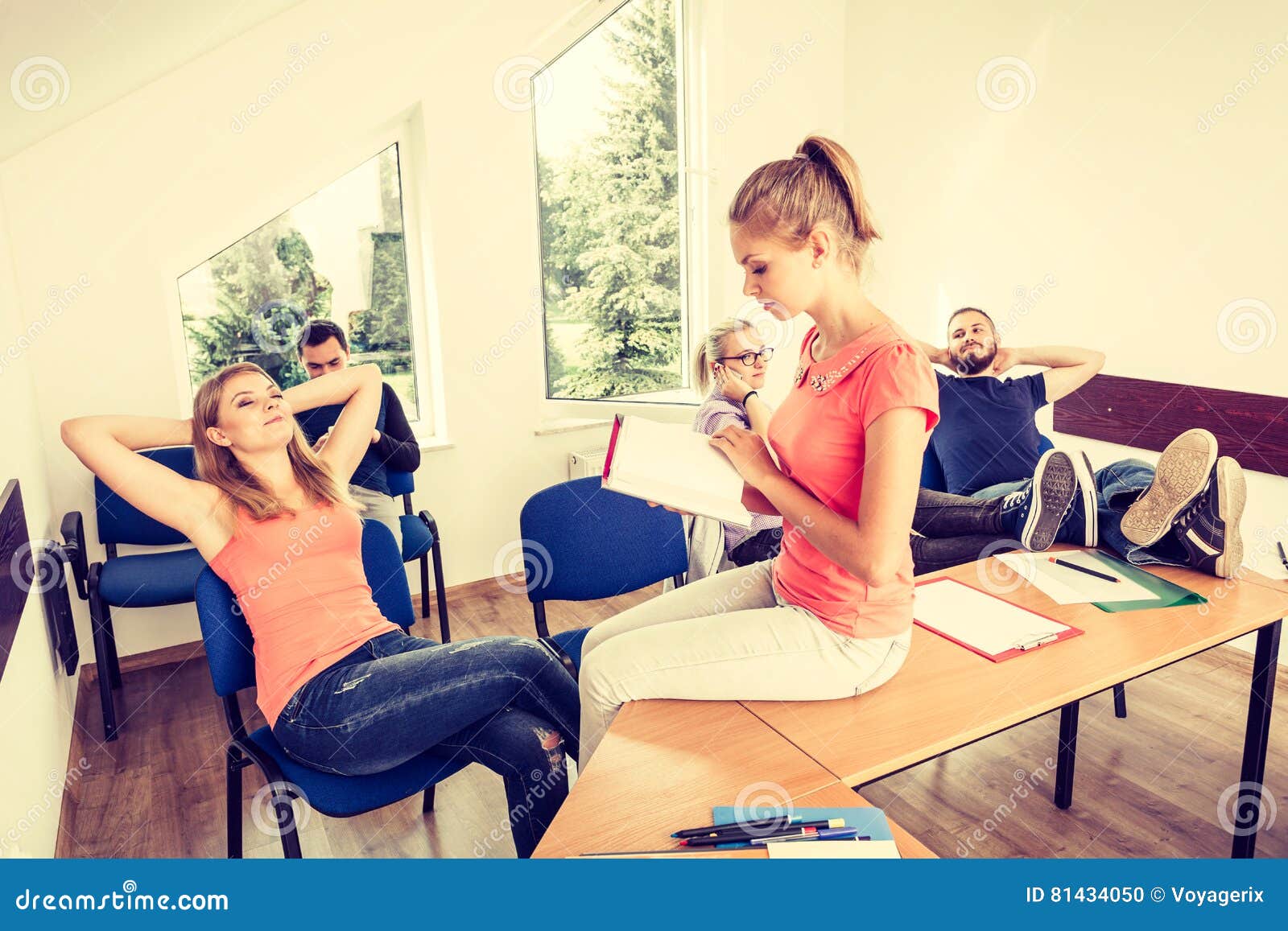 Students in Classroom during the Break Stock Photo - Image of book ...