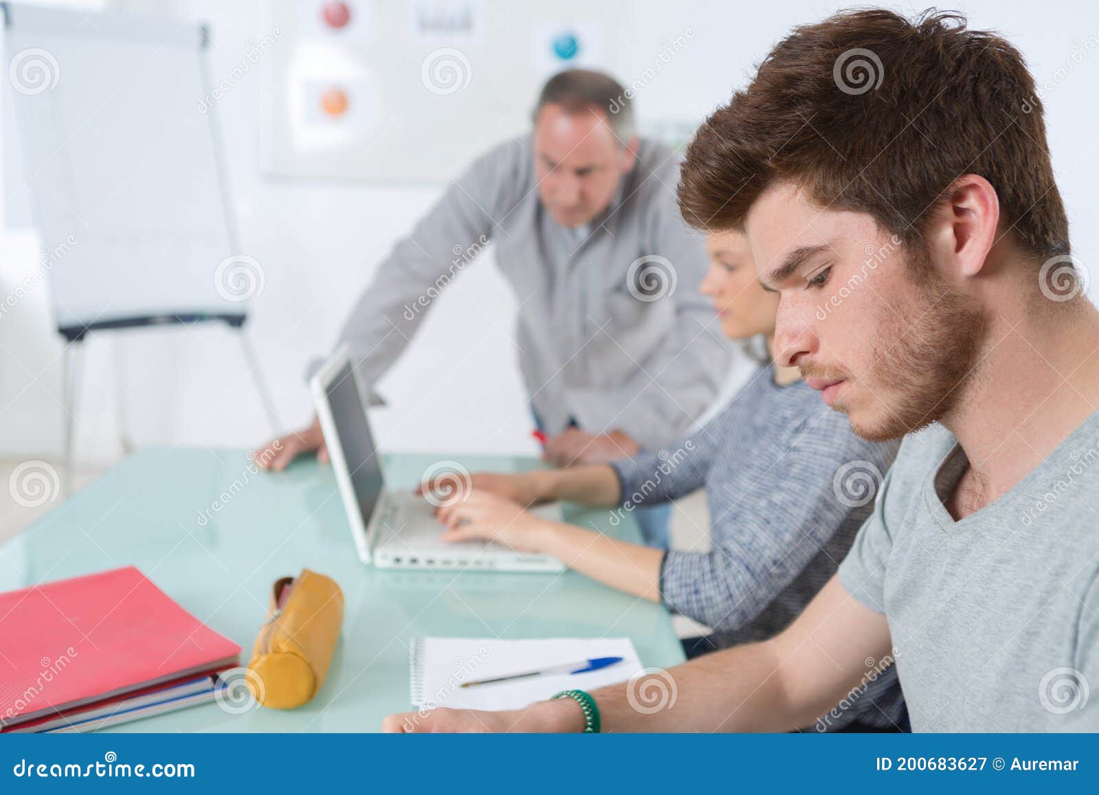 Students in Classroom at Desk with Laptop Computer Stock Image - Image ...
