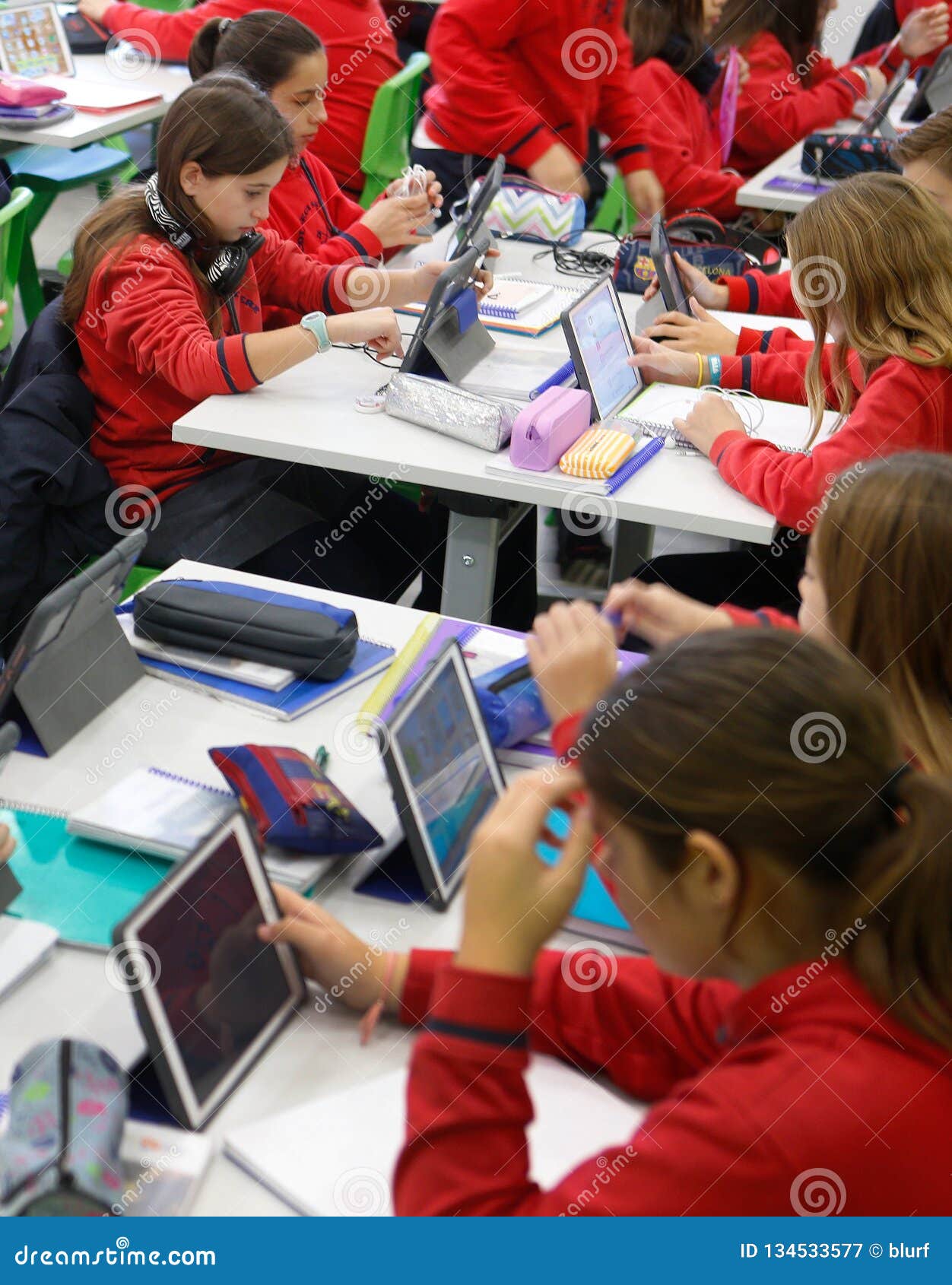 Students in Classroom Using Technology Vertical Editorial Photography ...