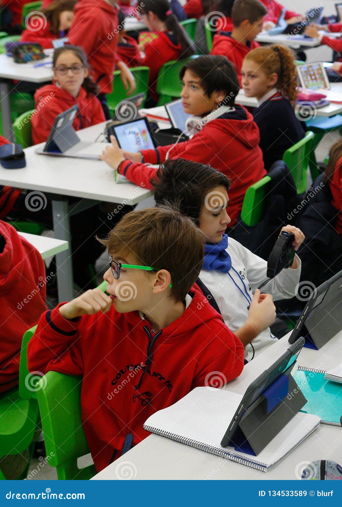 Students in Classroom Using Technology Vertical Editorial Stock Image ...