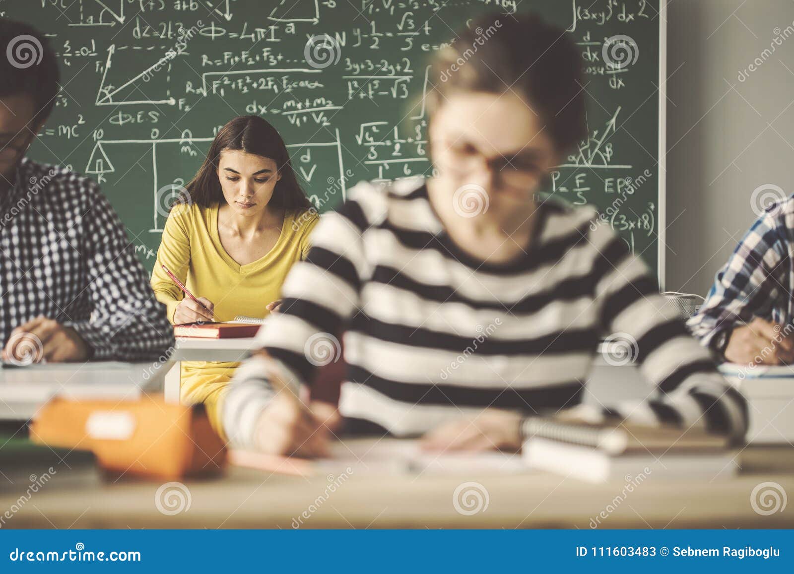 Students in Classroom Writing Solving Problem Stock Image - Image of ...