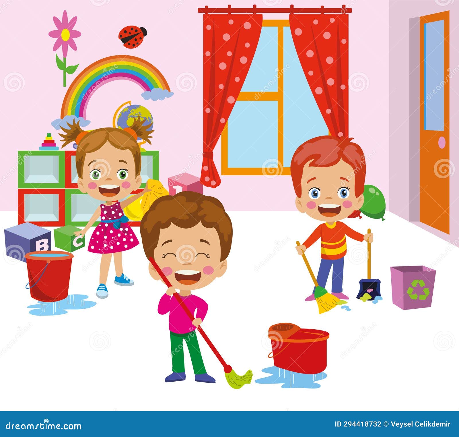 Students Cleaning Up School Classrooms Stock Vector - Illustration of ...