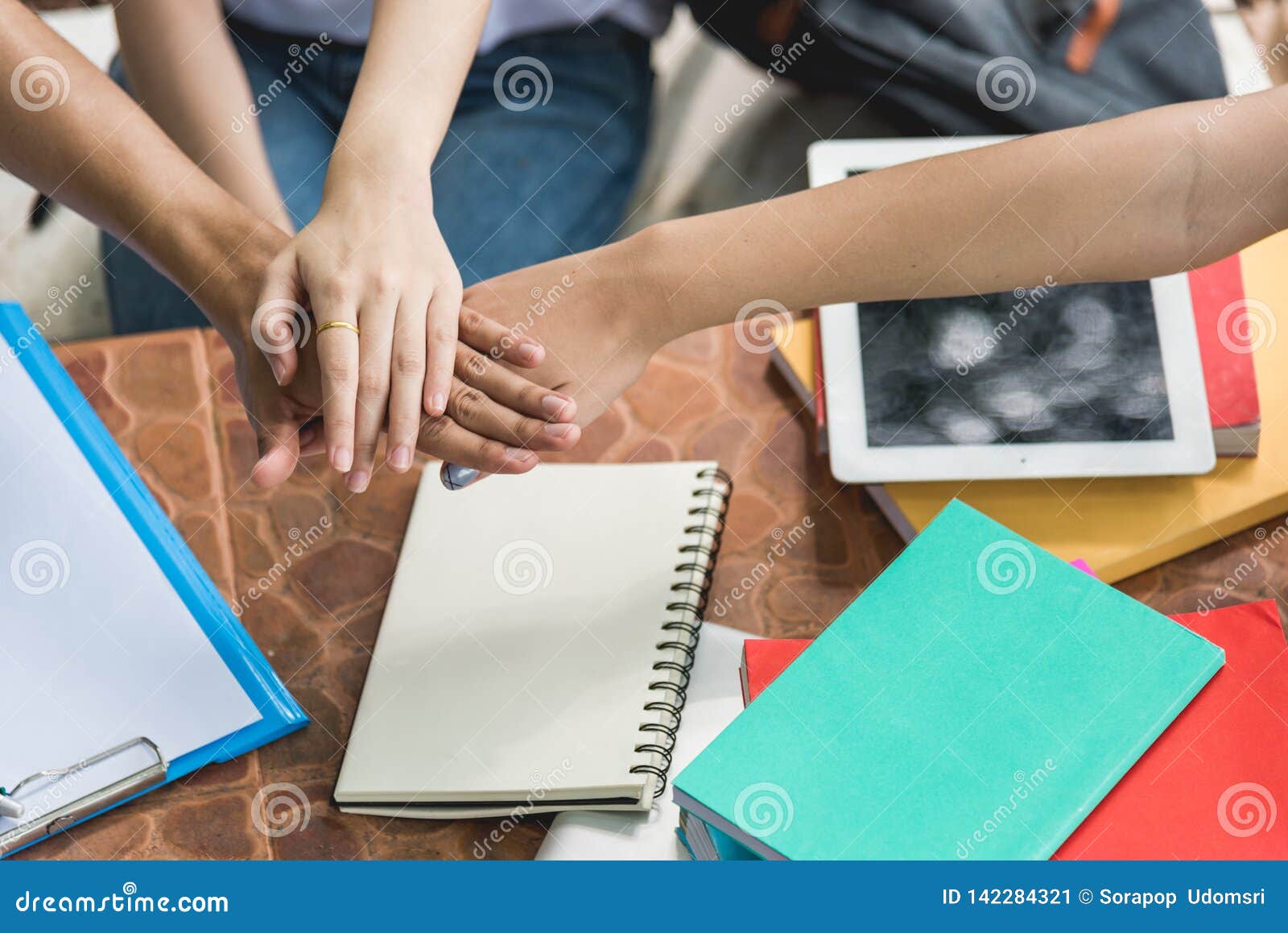 Students College Teamwork Stacking Hand Success Stock Image - Image of ...