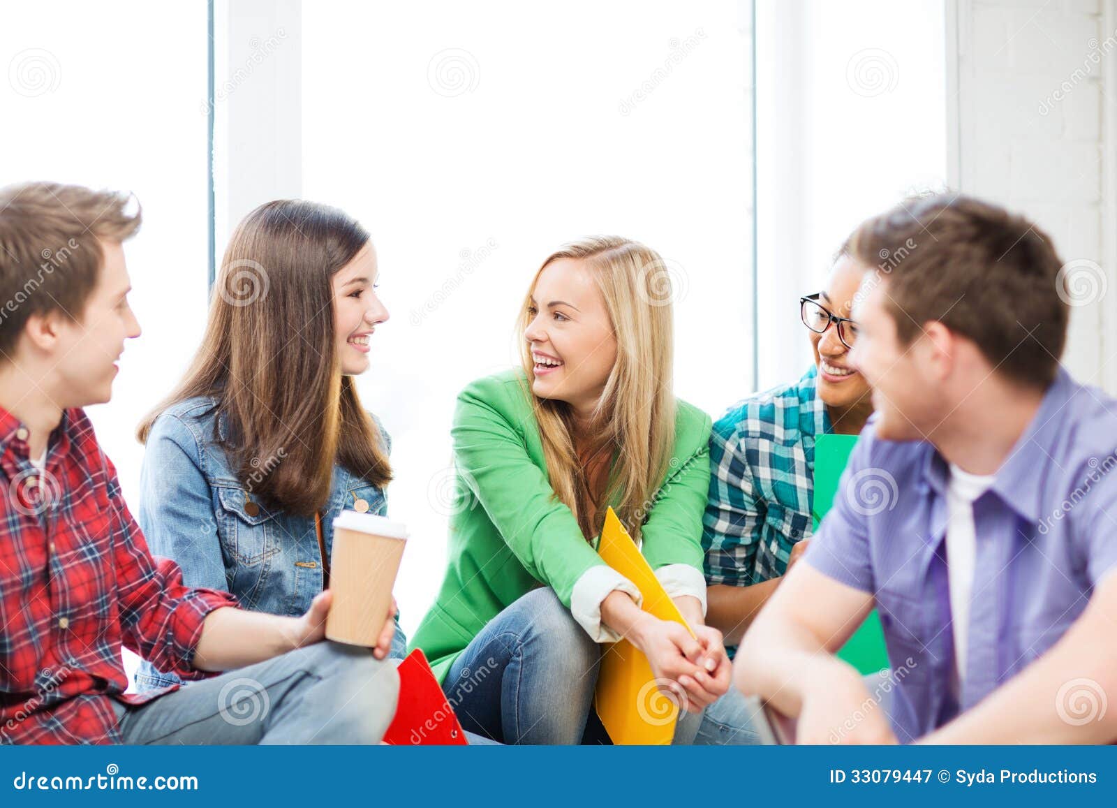 Students Communicating and Laughing at School Stock Image - Image of ...