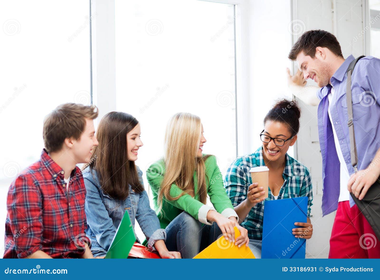 Students Communicating and Laughing at School Stock Image - Image of ...