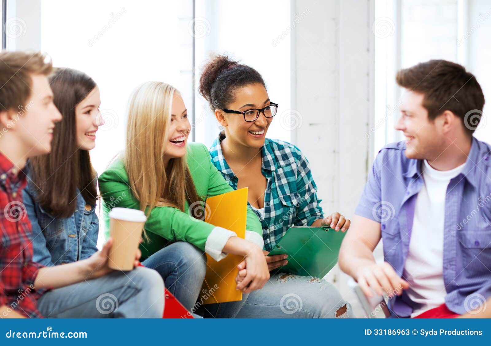 Students Communicating and Laughing at School Stock Image - Image of ...