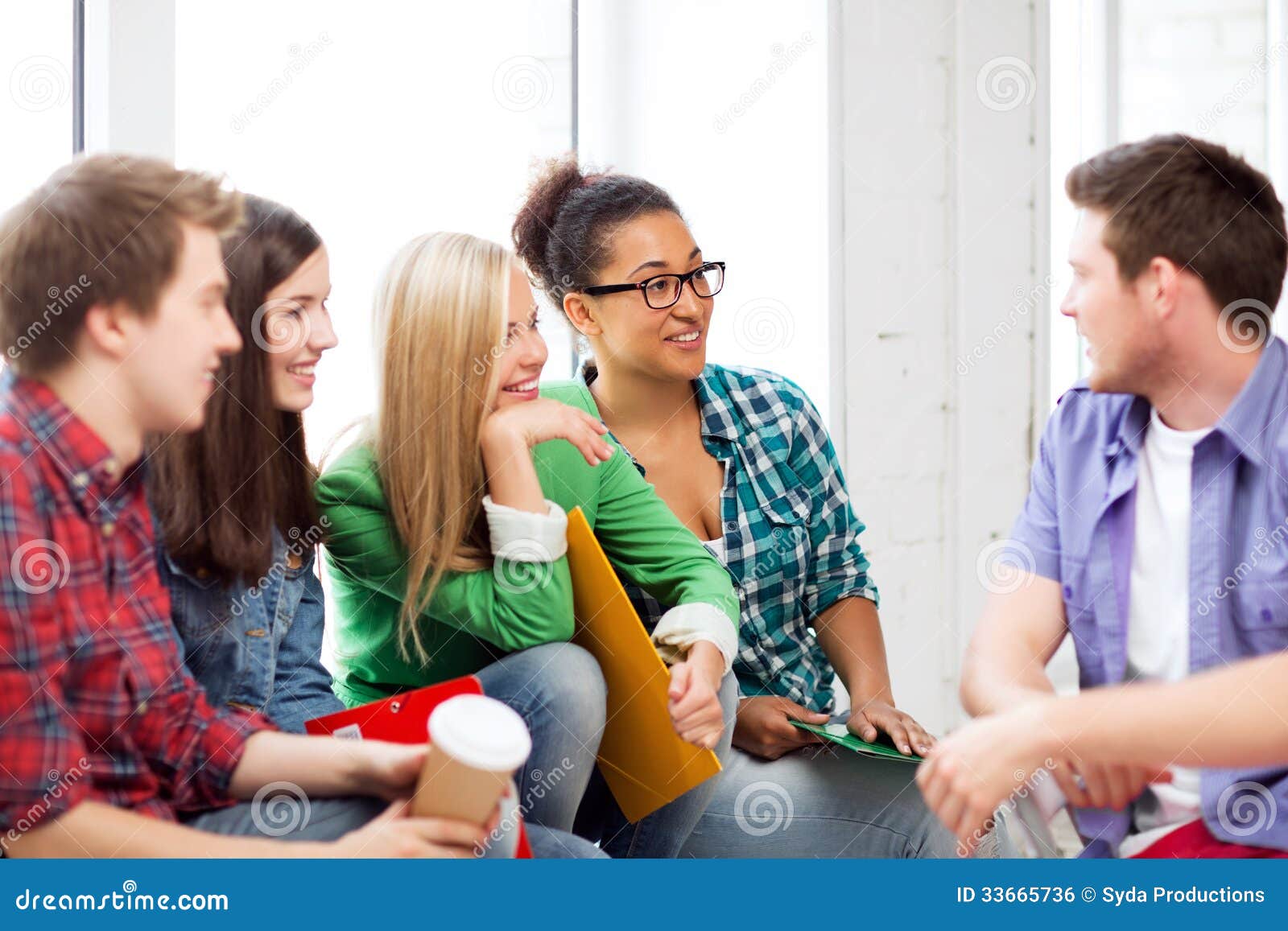 Students Communicating and Laughing at School Stock Photo - Image of ...