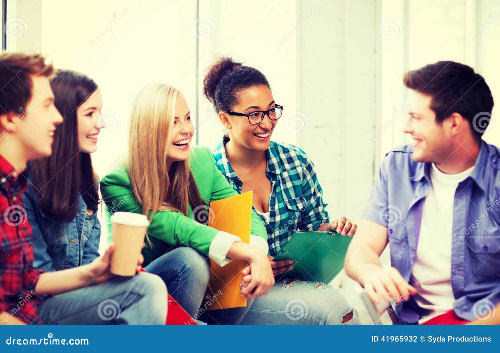 Students Communicating and Laughing at School Stock Photo - Image of ...