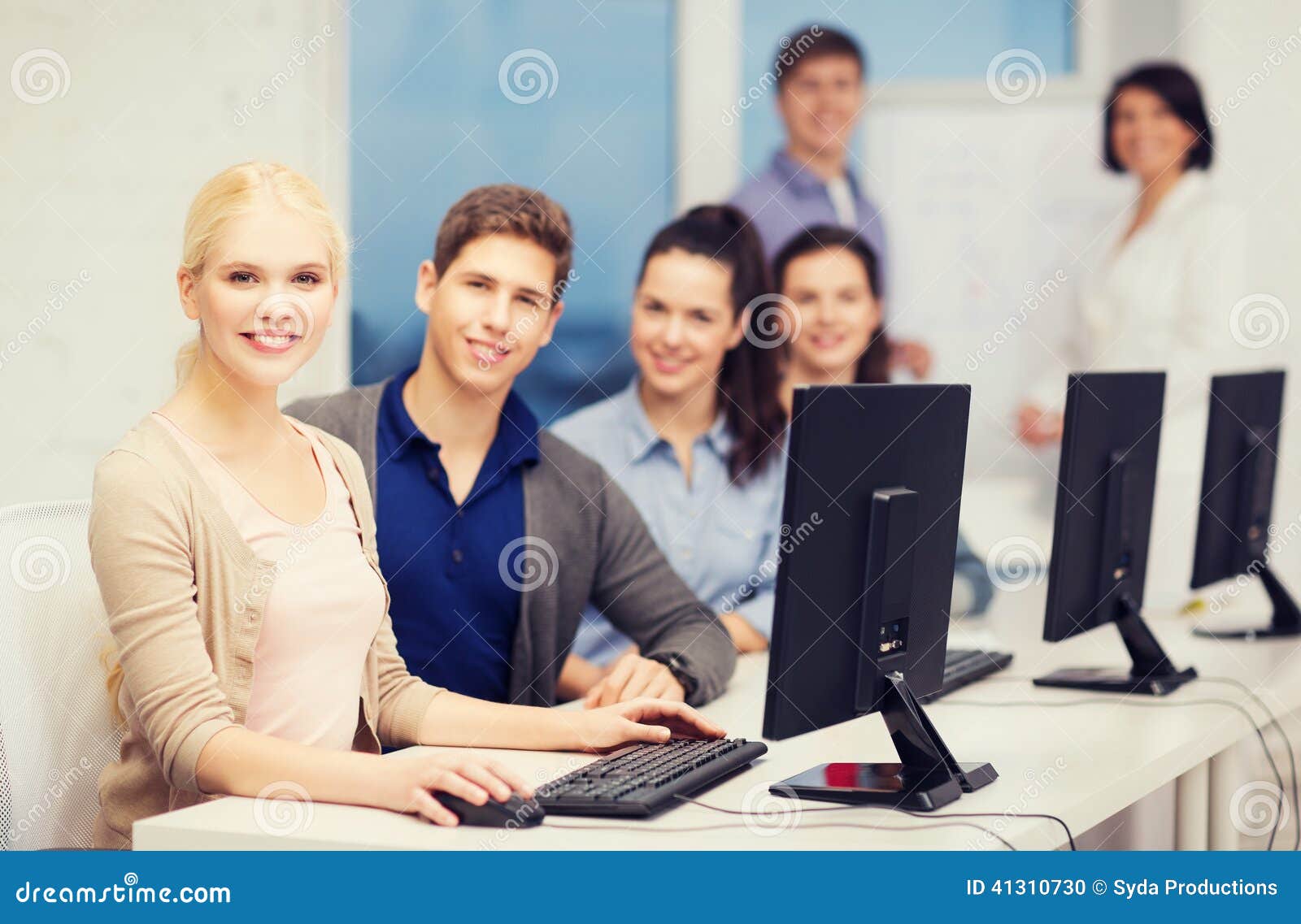 Students with Computer Monitor at School Stock Photo - Image of class ...