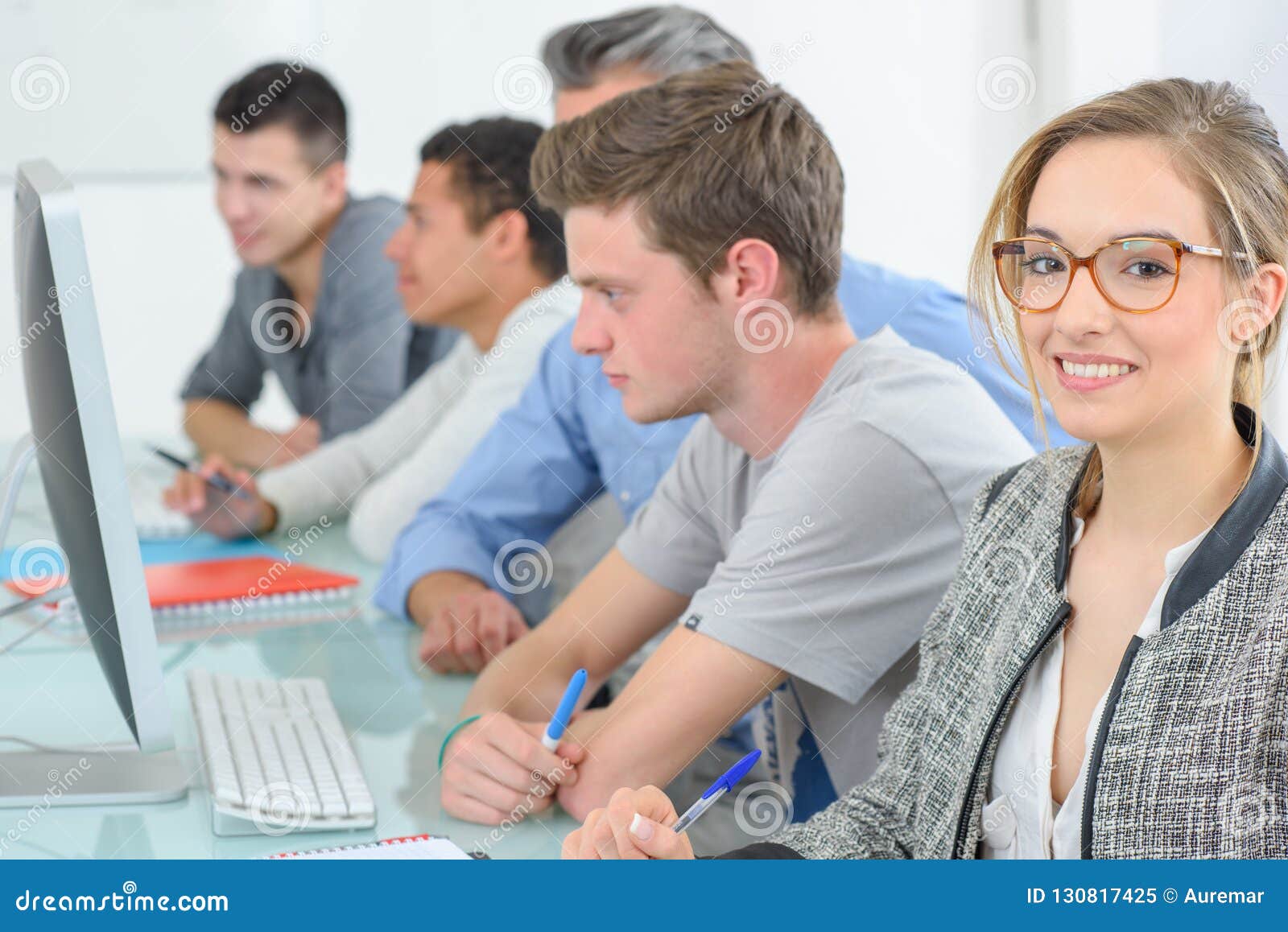 Students with Computer Studying at School Stock Image - Image of ...
