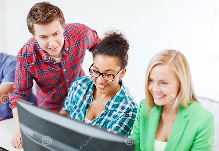 Students with Computer Studying at School Stock Image - Image of ...