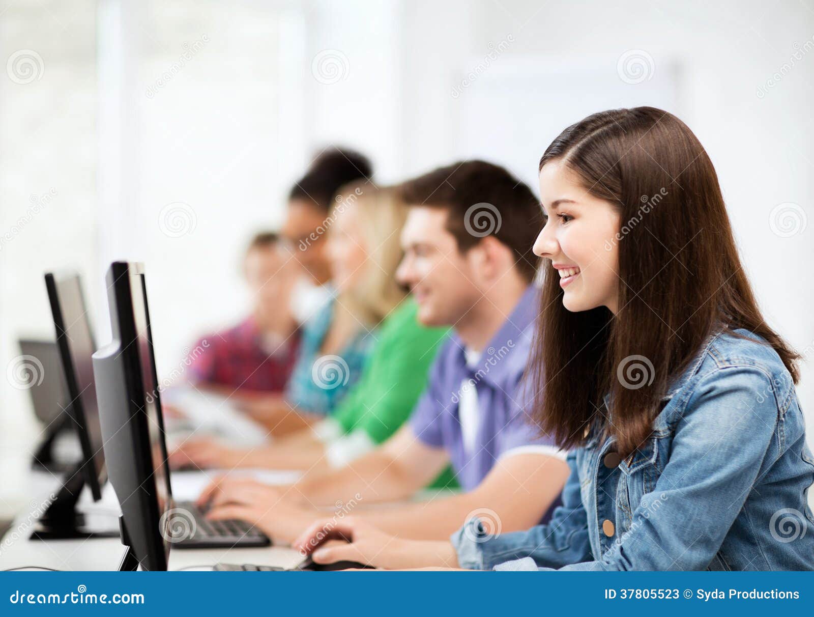 Students with Computers Studying at School Stock Image - Image of ...
