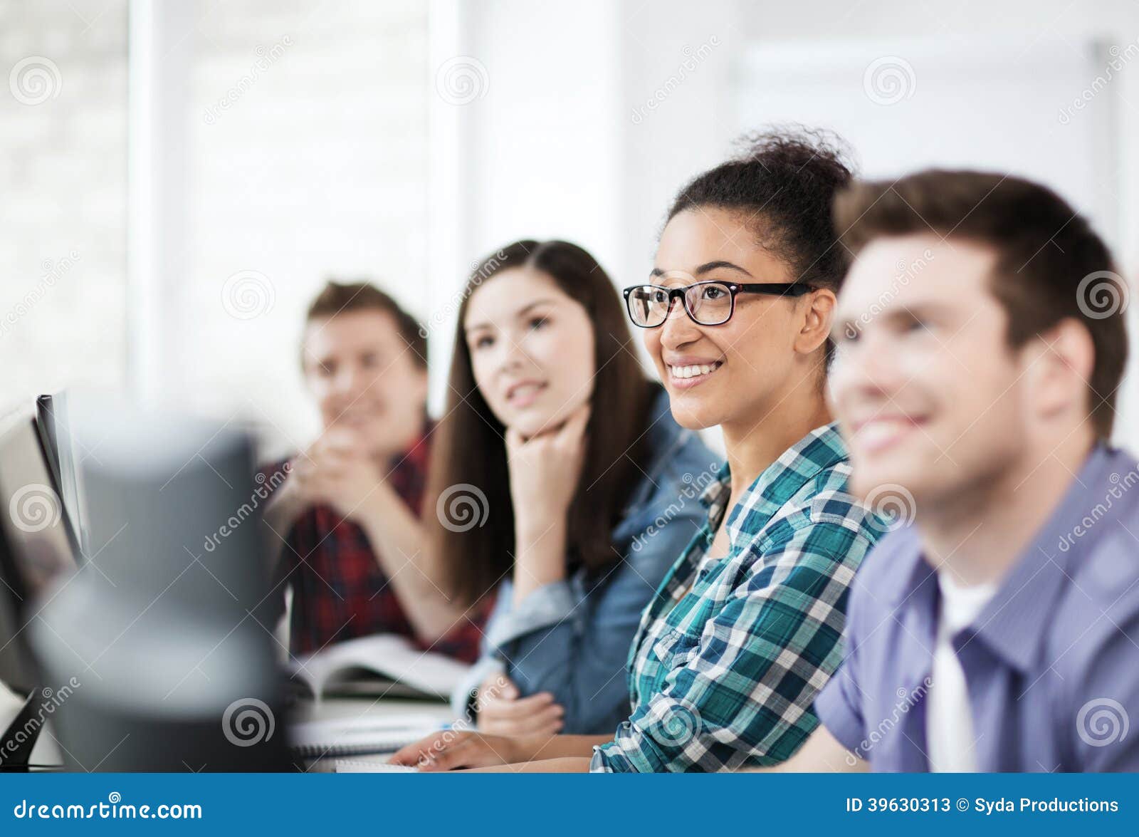 Students with Computers Studying at School Stock Image - Image of ...
