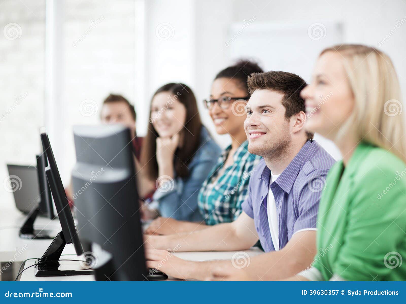 Students with Computers Studying at School Stock Image - Image of ...