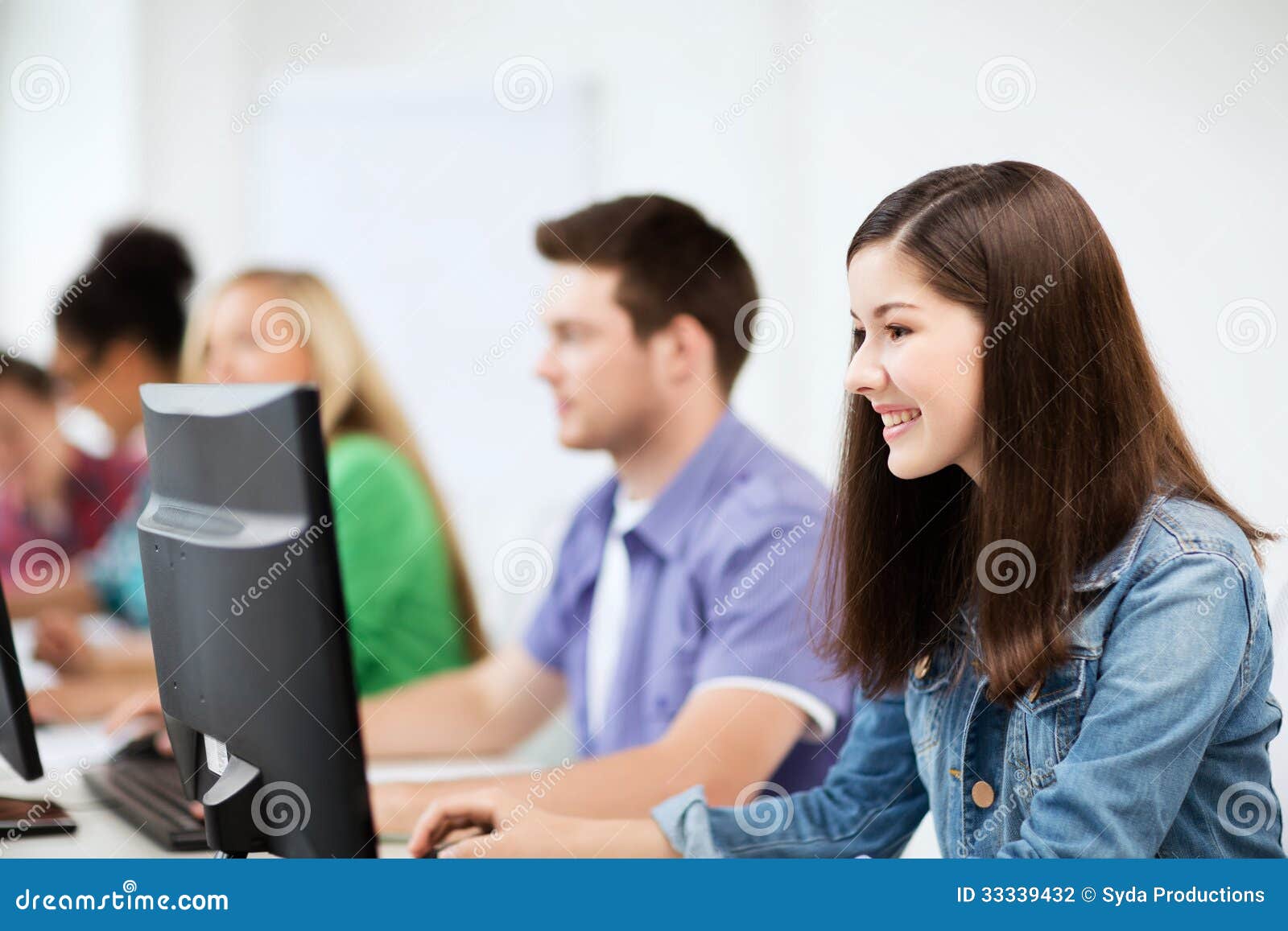 Students with Computers Studying at School Stock Photo - Image of ...
