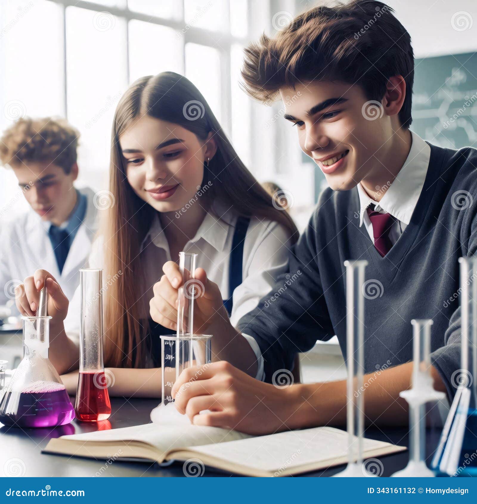 Students Conducting a Chemistry Experiment in a Classroom, Using ...