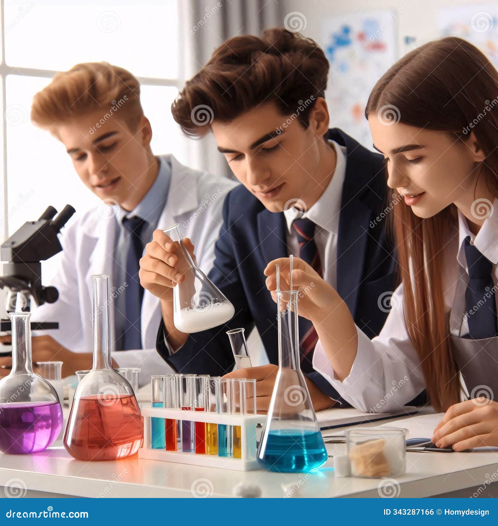 Students Conducting a Chemistry Experiment in a Classroom, Using ...
