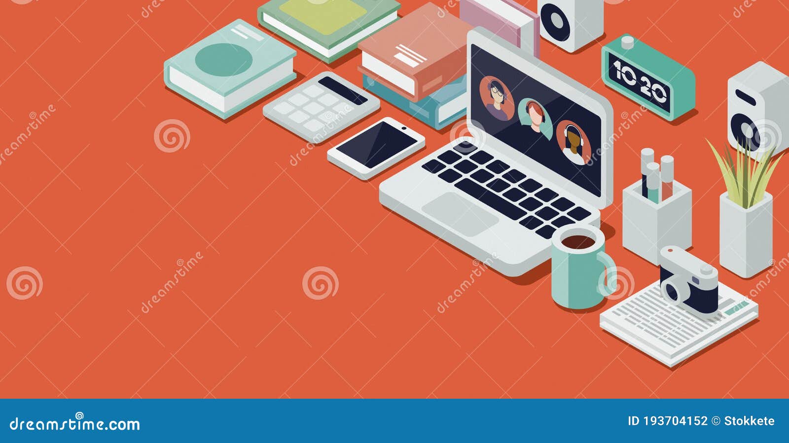 Students Connecting Online and Remote Learning Stock Illustration ...