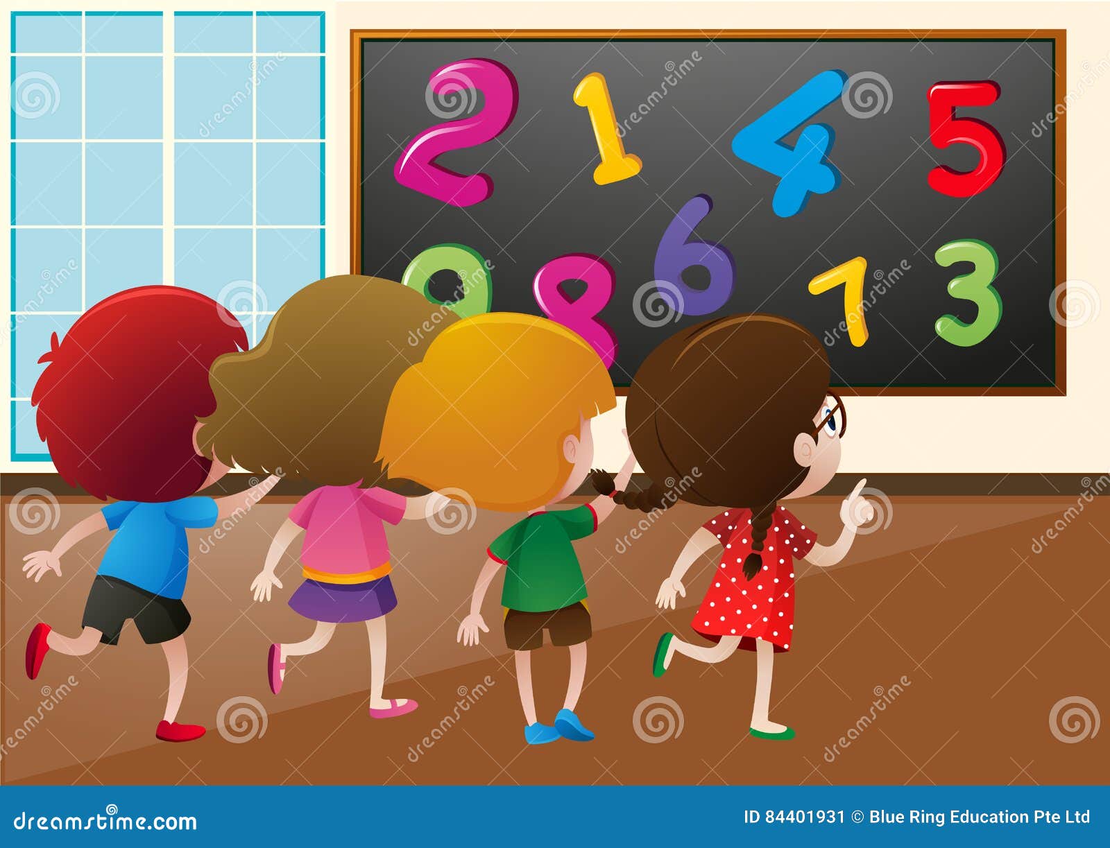 Students Counting Numbers on the Board in Class Stock Illustration ...