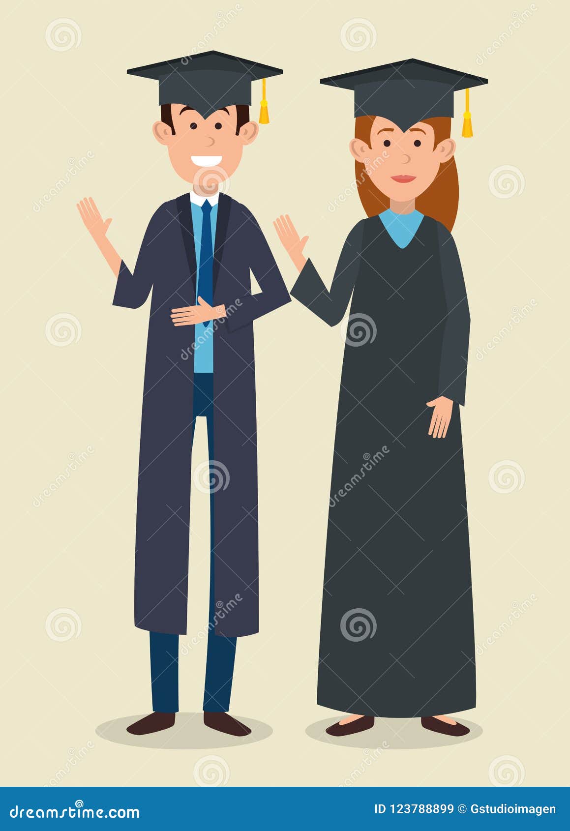 Students Couple Graduation with Uniform Stock Vector - Illustration of ...