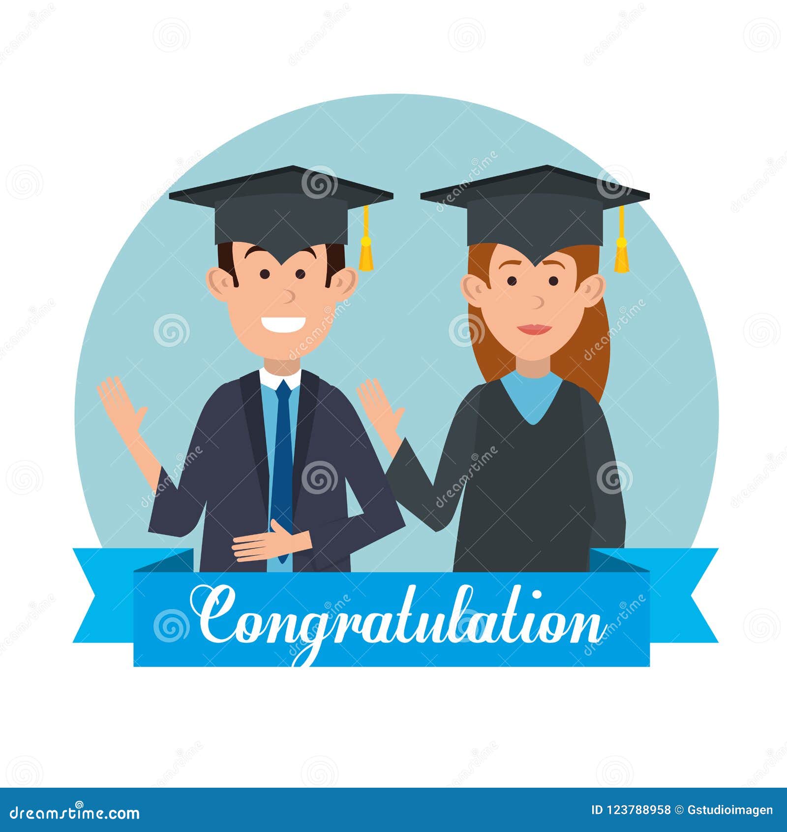Students Couple Graduation with Uniform Stock Vector - Illustration of ...
