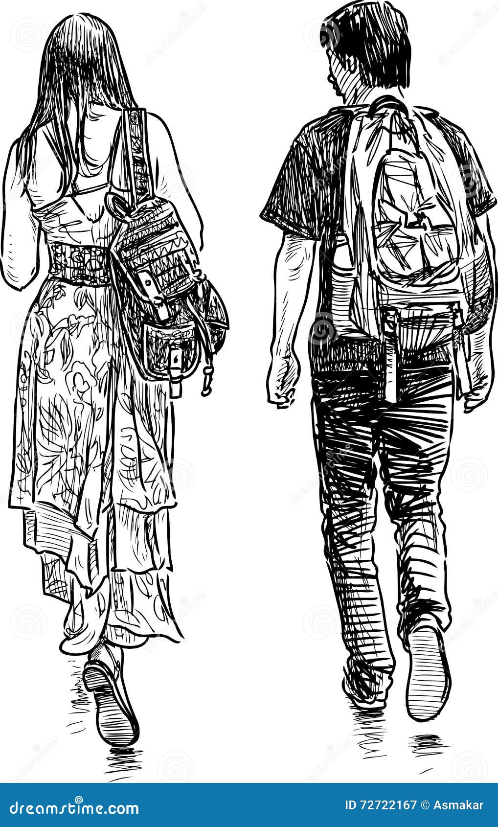 Students couple on a walk stock vector. Illustration of sketch - 72722167