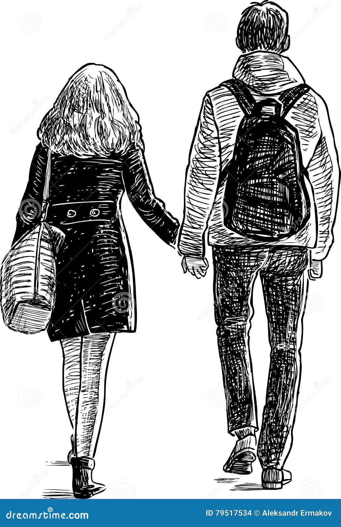 Students couple on a walk stock vector. Illustration of persons - 79517534