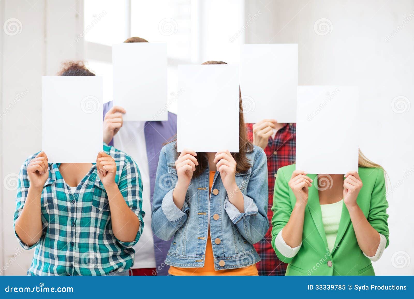 Students Covering Faces with Blank Papers Stock Image - Image of class ...