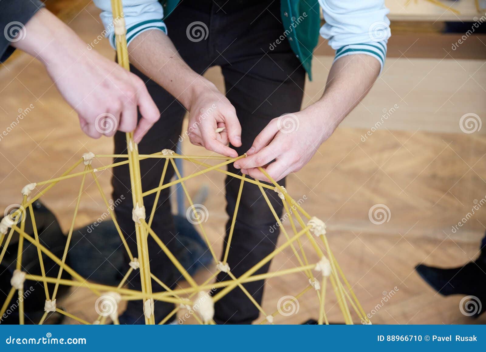 Students Create Different Designs from the Spaghetti Tower Stock Photo ...