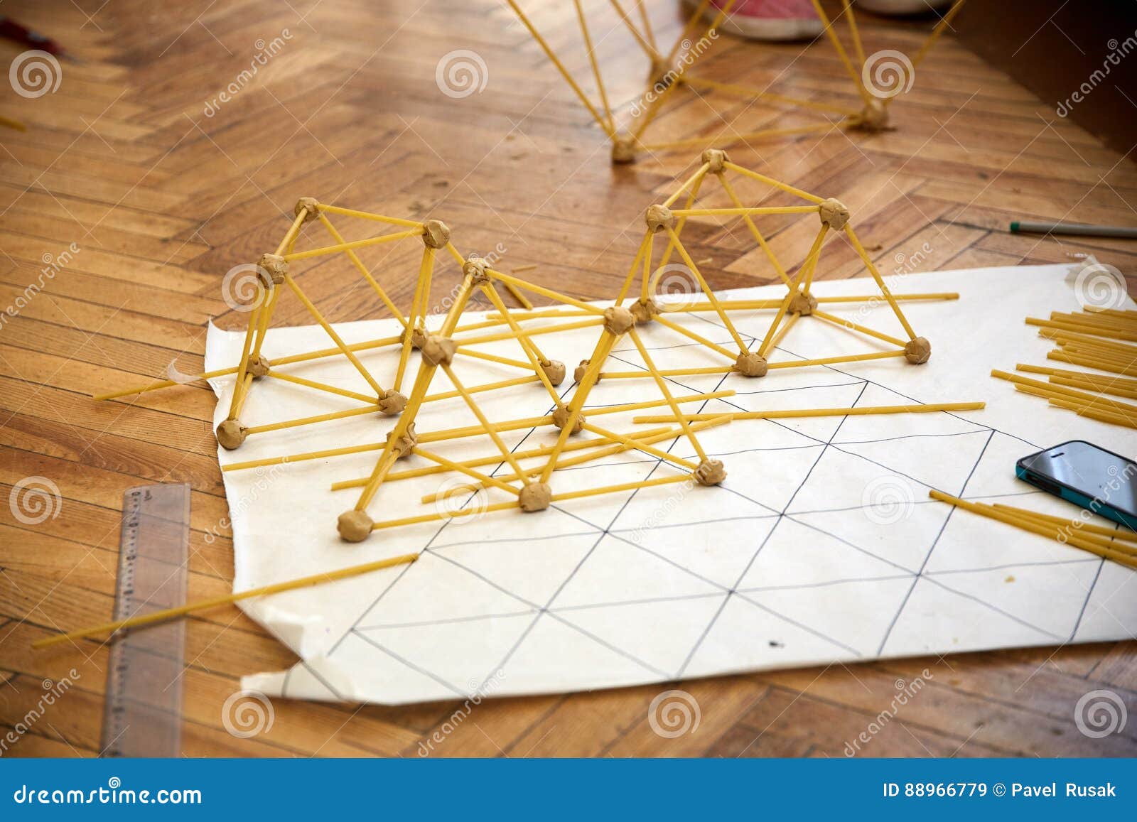 Students Create Different Designs from the Spaghetti Tower Stock Image ...