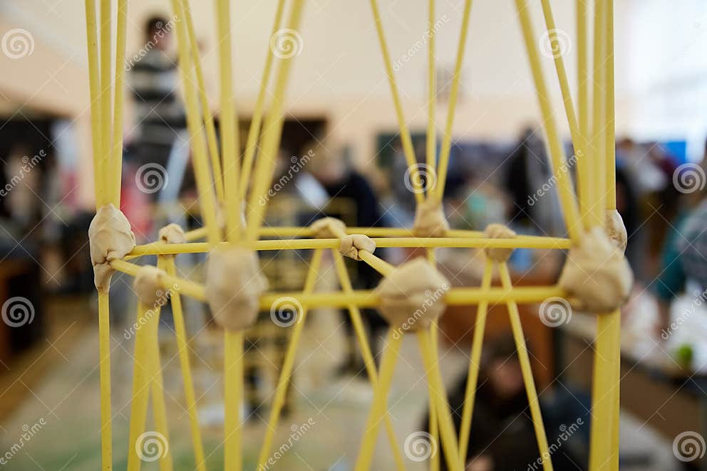Students Create Different Designs from the Spaghetti Tower Stock Image ...