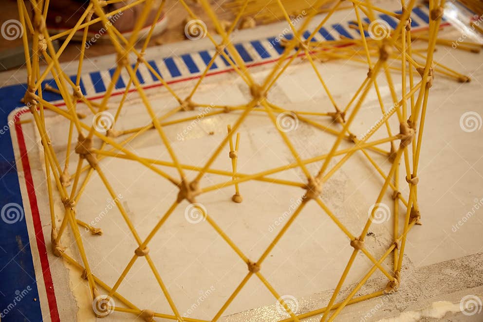 Students Create Different Designs from the Spaghetti Tower Stock Photo ...