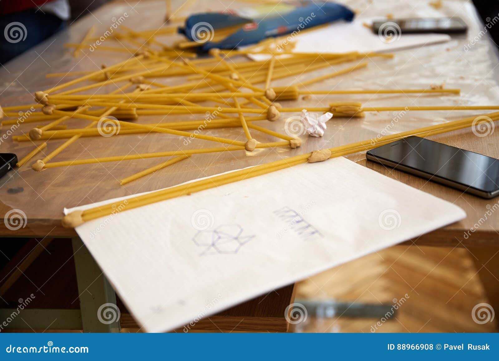 Students Create Different Designs from the Spaghetti Tower Stock Photo ...