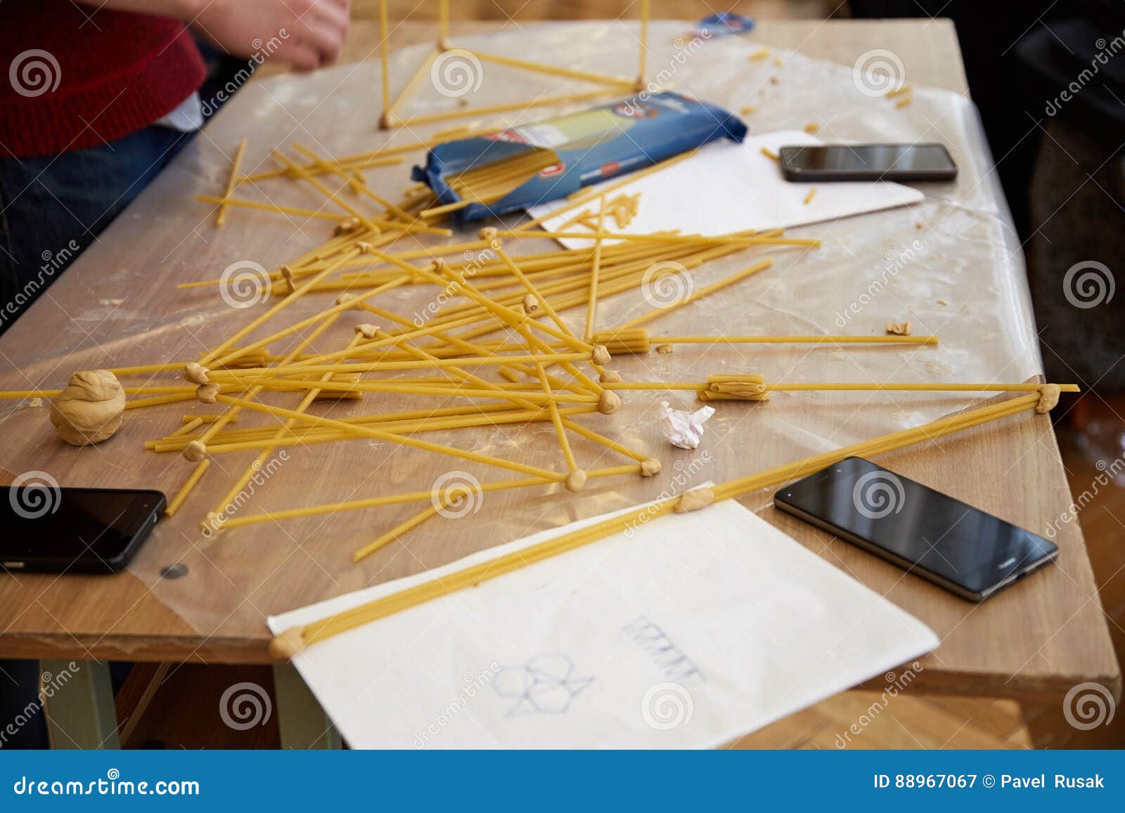 Students Create Different Designs from the Spaghetti Tower Stock Image ...