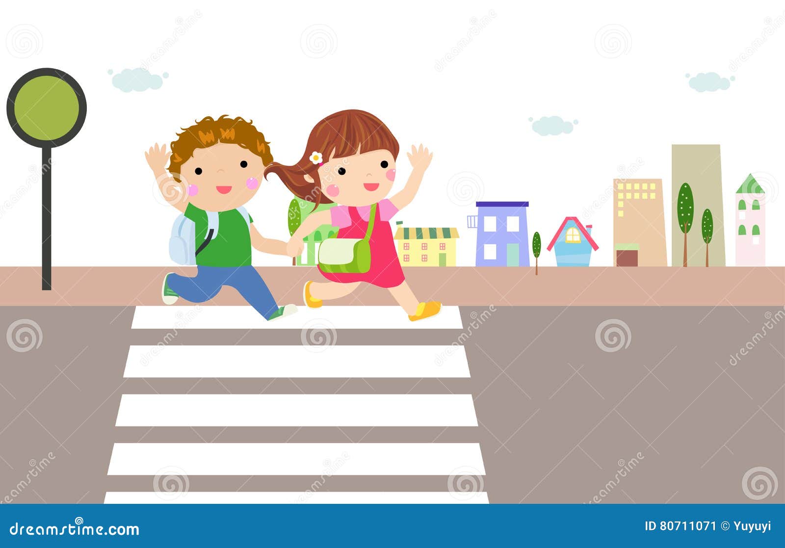 Students Crossing the Road Illustration Stock Vector - Illustration of ...
