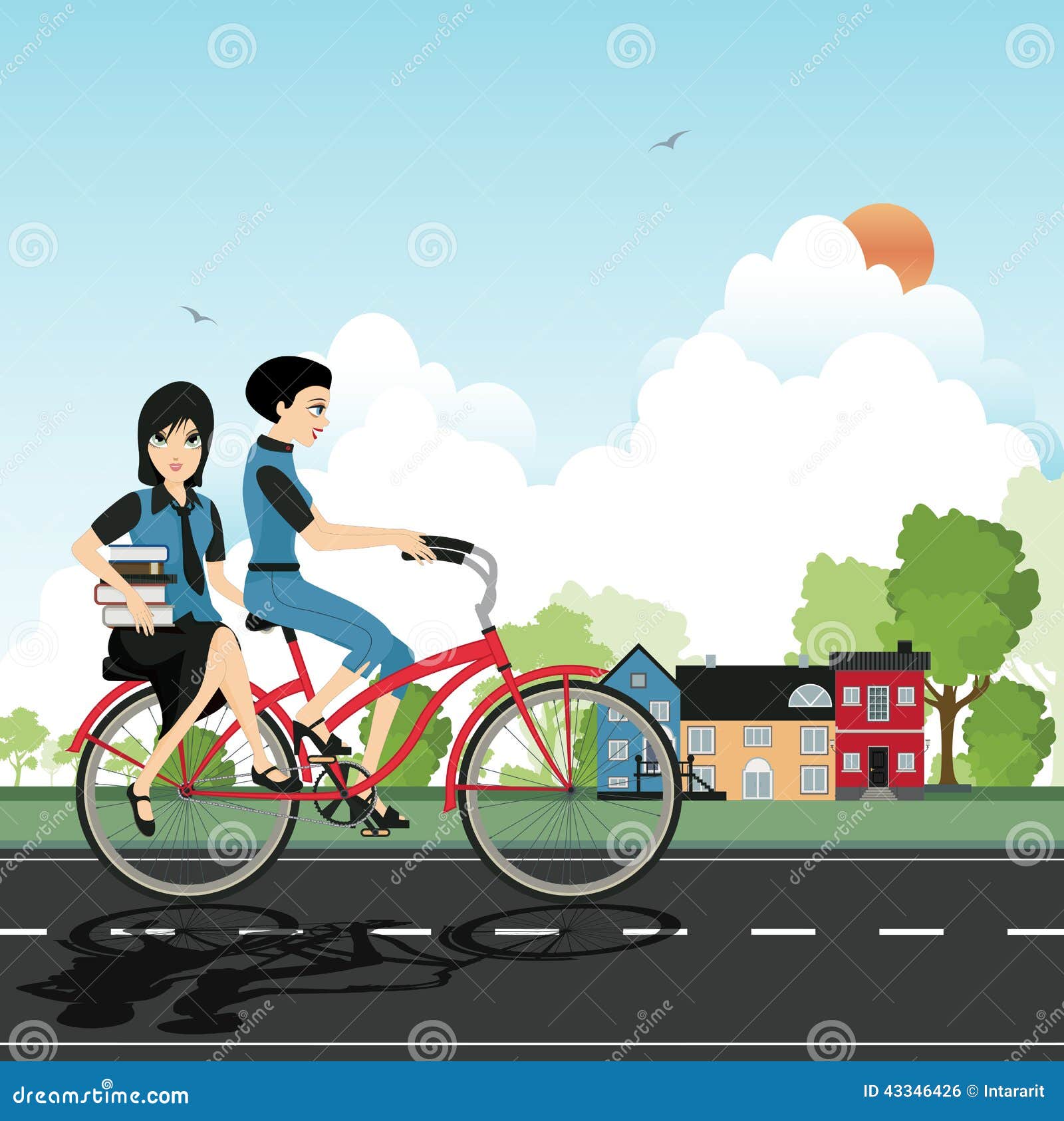 Students Cycling stock vector. Illustration of caucasian - 43346426