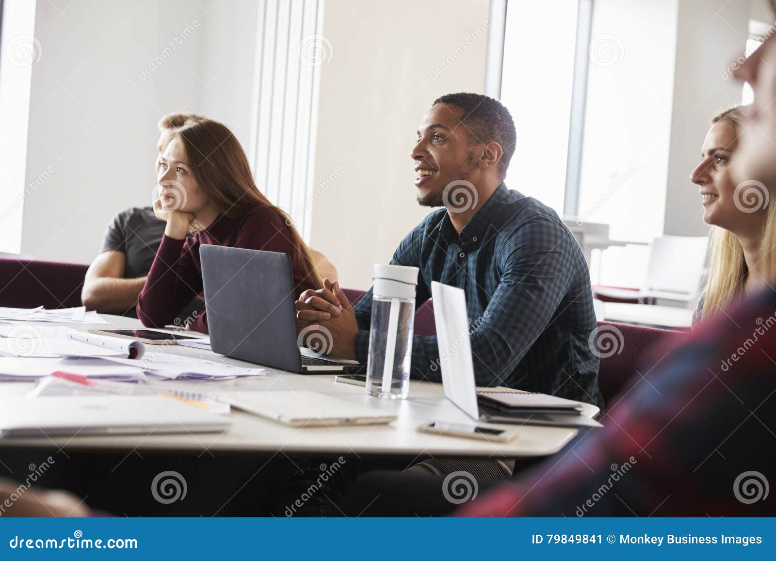 Students at Desks Attending Lecture on Campus Stock Image - Image of ...