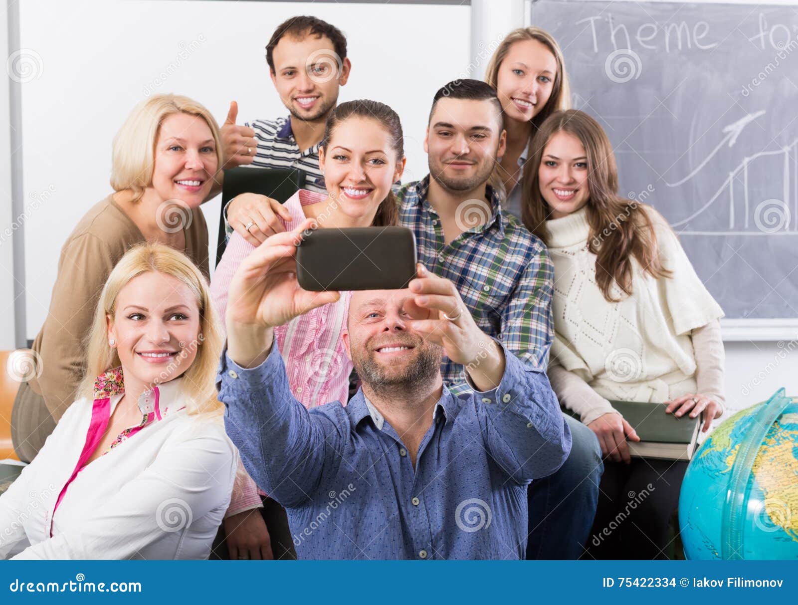 Students of Different Age Doing Group Selfie on Smartphone Stock Photo ...