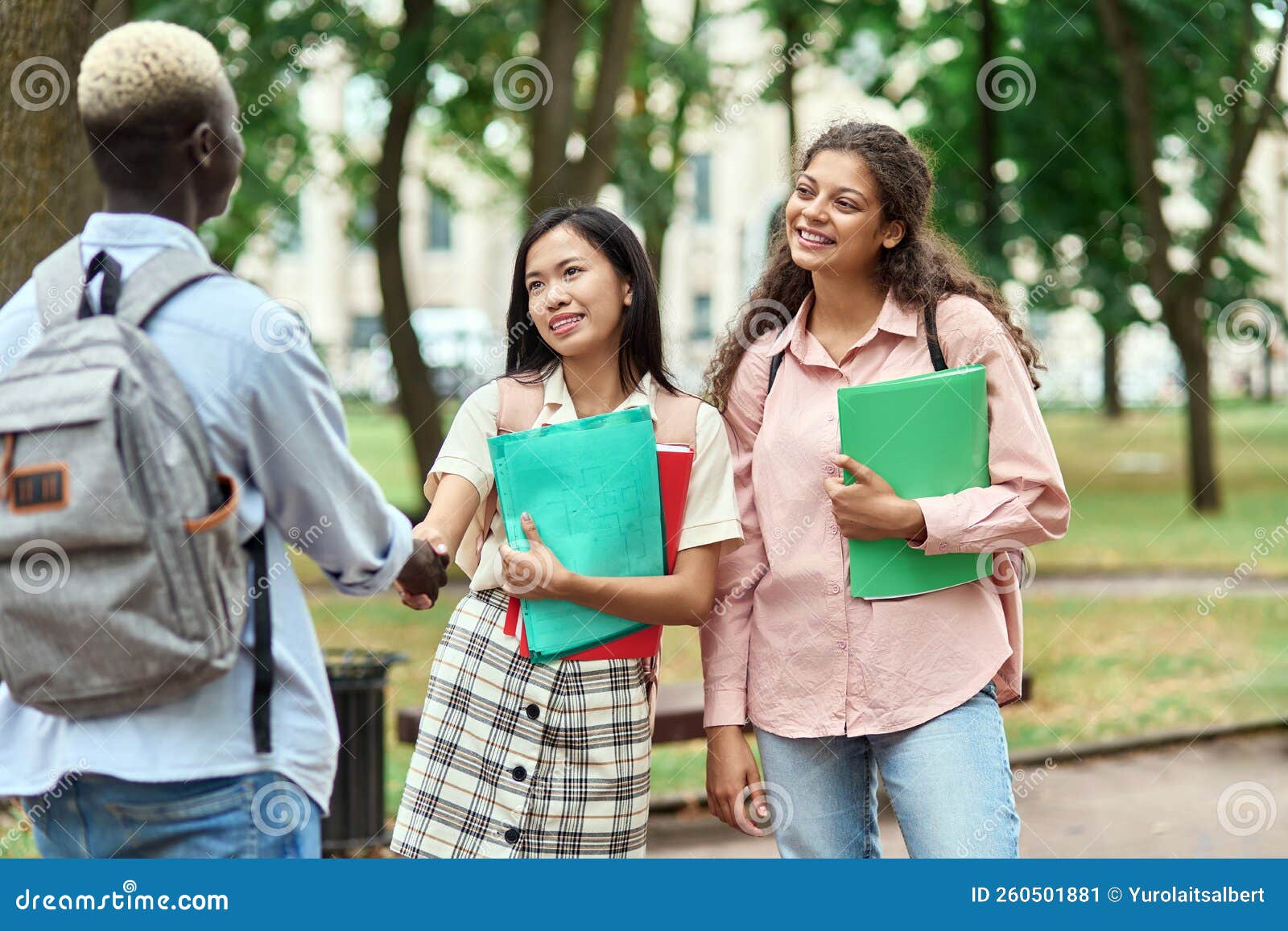 Students from Different Countries Greeting Each Other with a Han Stock ...