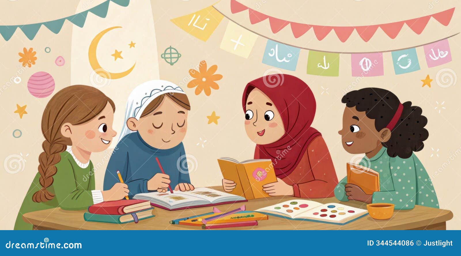 Students from Different Cultures Learning Together in Harmony Stock ...