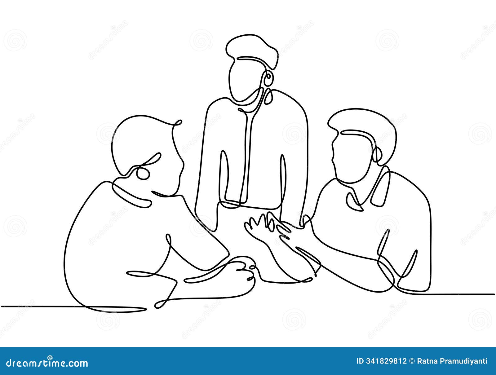 Students Discussing in Class in Continuous Line Drawing. Collaboration ...