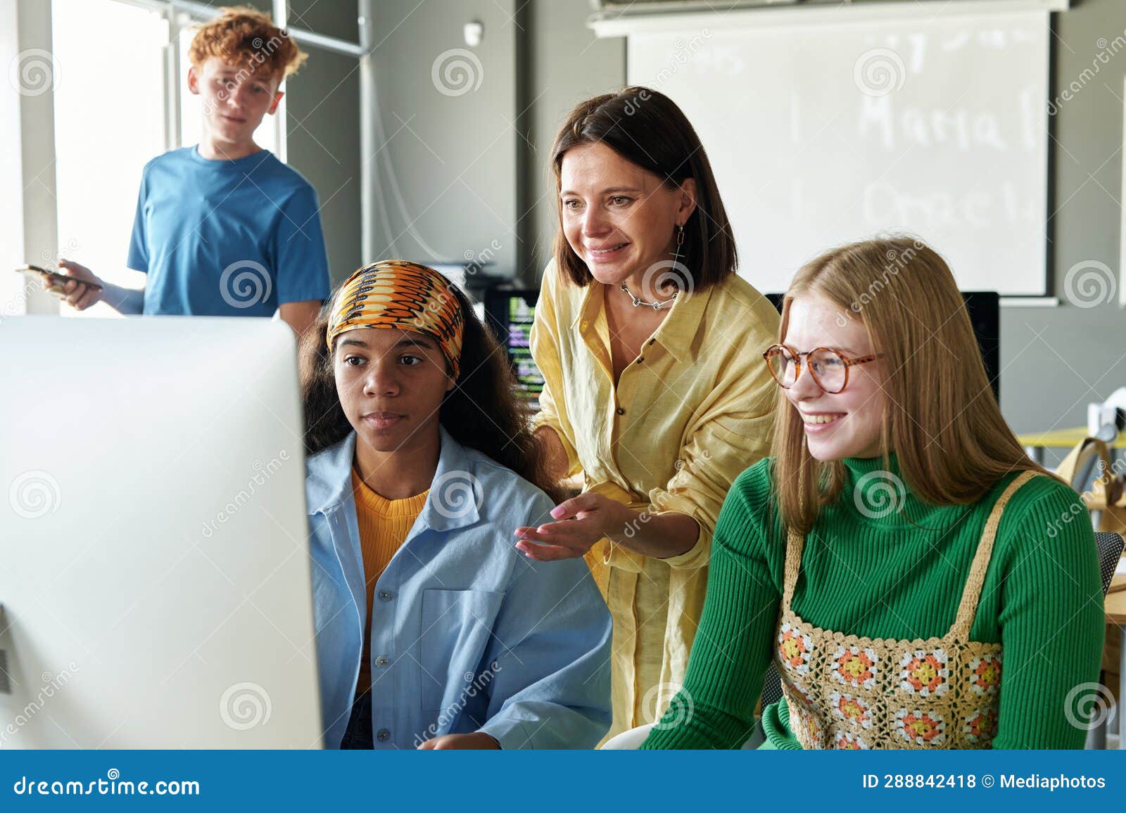 Students Discussing Presentation with Teacher Stock Photo - Image of ...