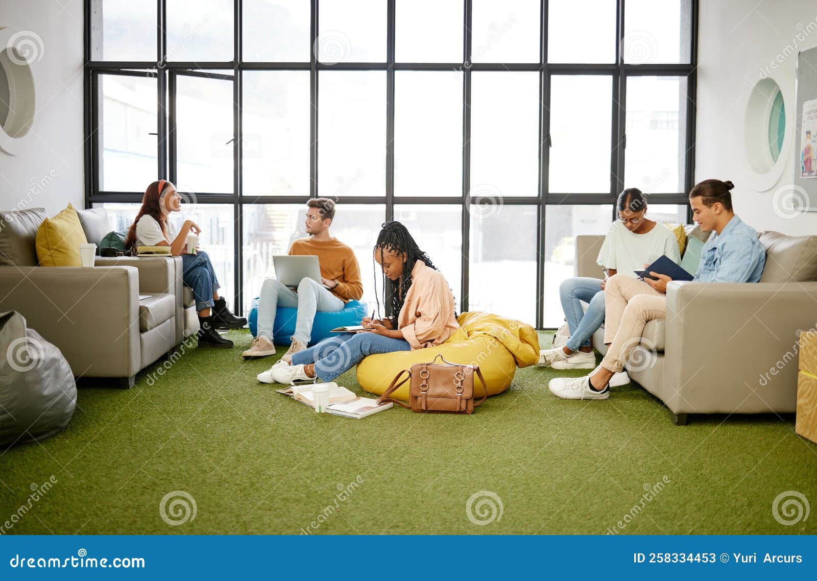Students, Diversity and Relax Study Space in School, College or ...