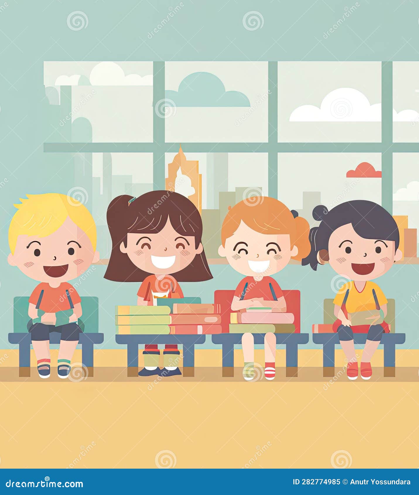 Students with Diversity is Sitting in Classroom for Education Banner ...